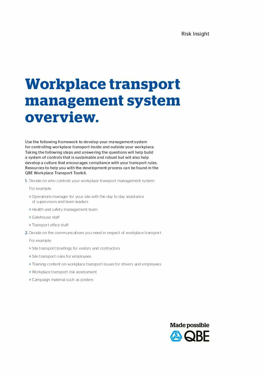 Workplace Transport Management System Risk Insight - QBE European ...
