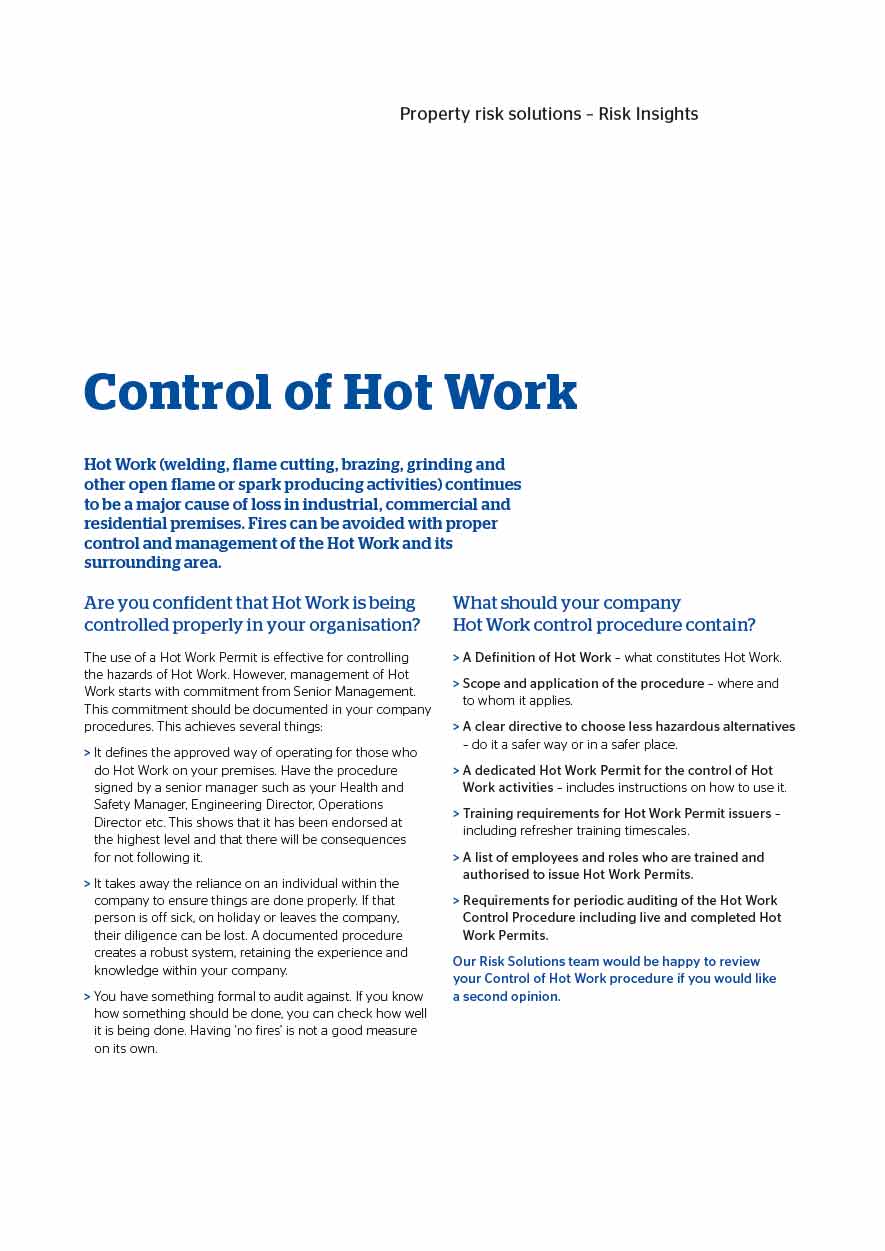 Control of Hot Work - QBE European Operations
