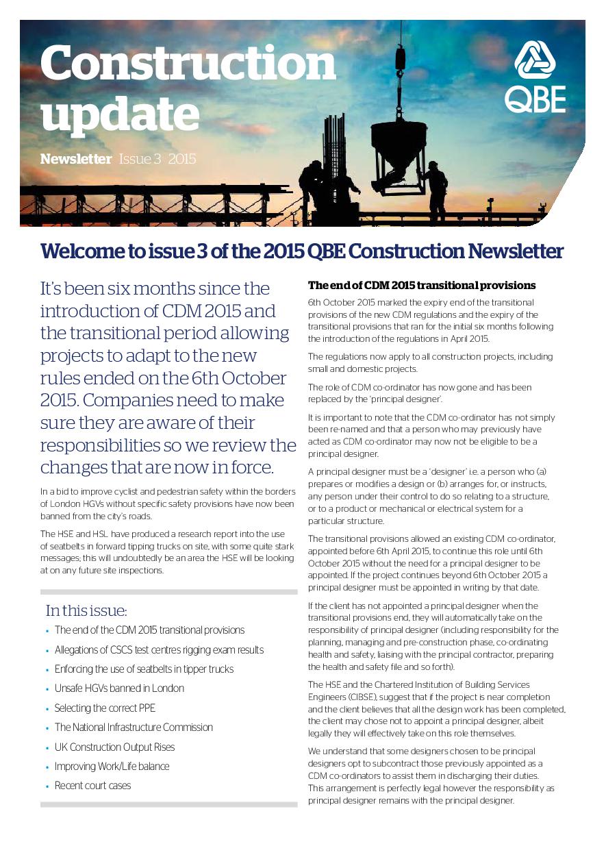 Construction Newsletter - Issue 3 2015 - QBE European Operations