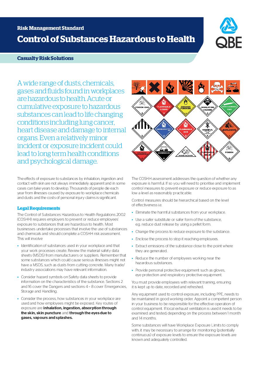 CoSHH Risk Management Standard - QBE European Operations