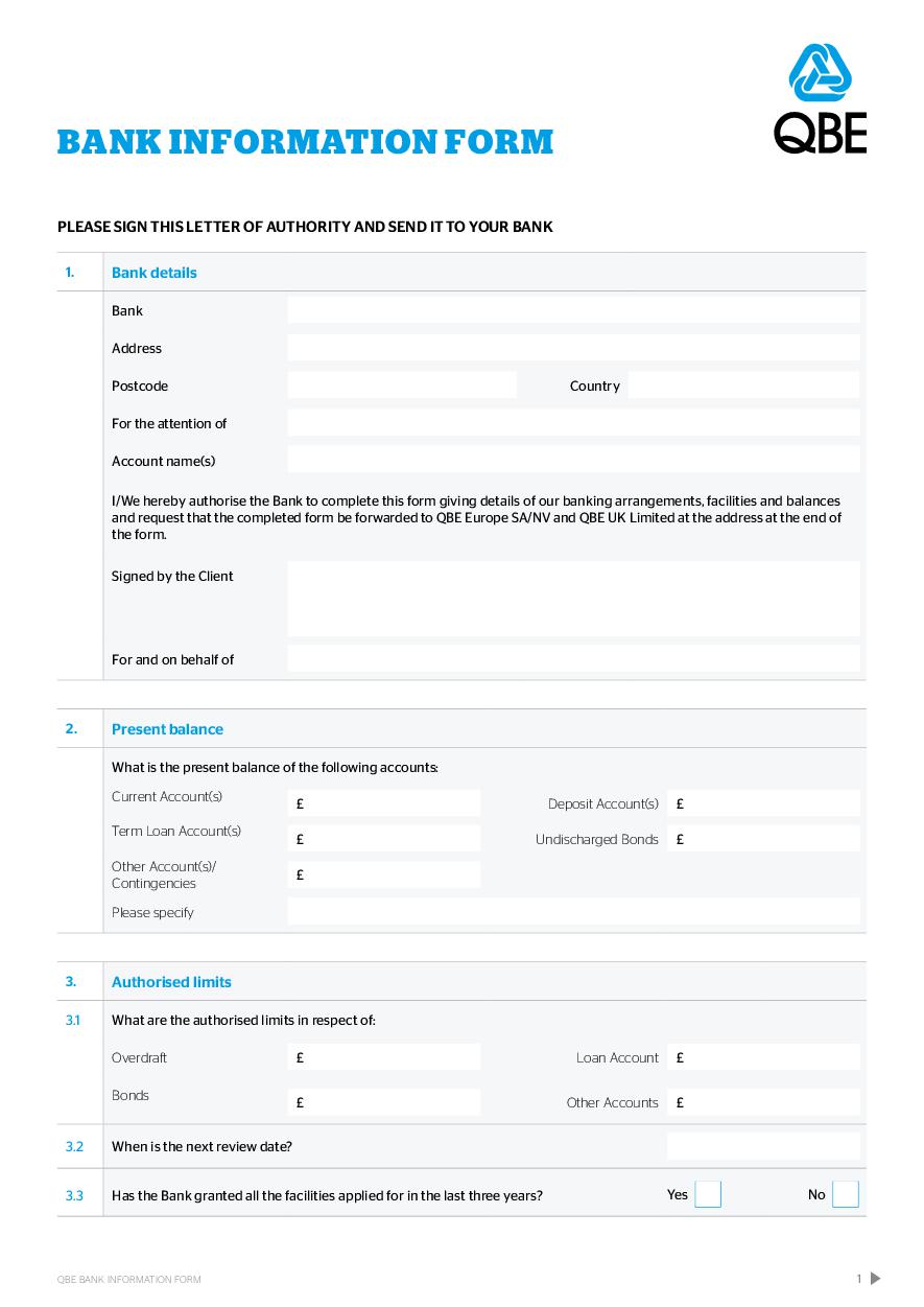 QBE Surety Bank Information Form - QBE European Operations