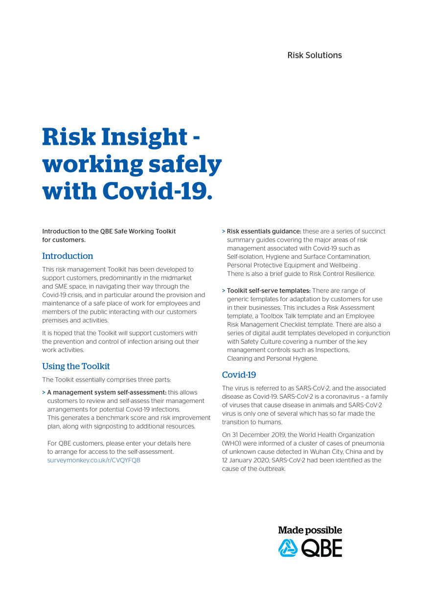 Risk Insight - working safely with Covid-19 - QBE European Operations
