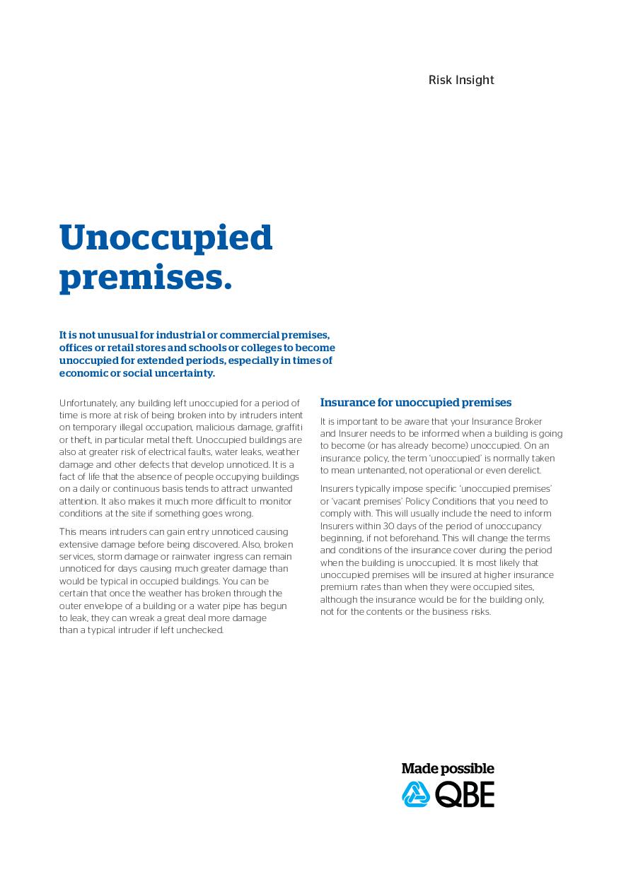 Unoccupied Premises - QBE European Operations