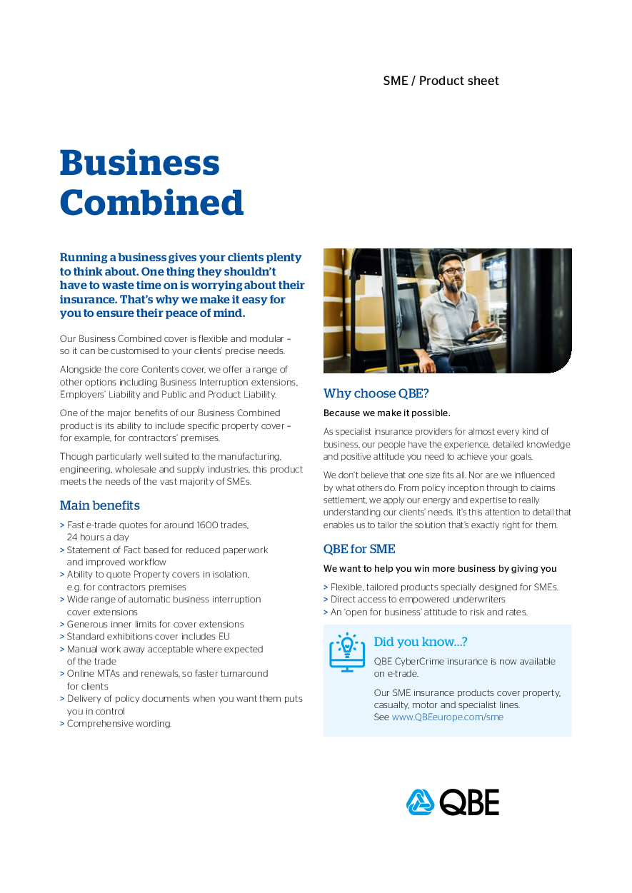 Business Combined: SME product sheet - QBE European Operations